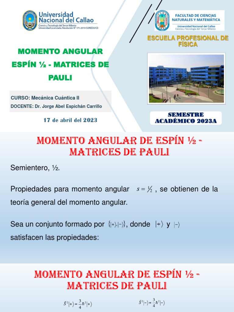 Sesión 7 Momento - Angular - Espín - Matrices de Pauli | PDF | Spin ...