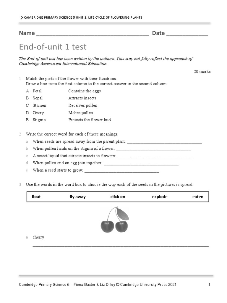 P - Science 5 - End-Of-Unit - 1 | PDF | Flowers | Plants