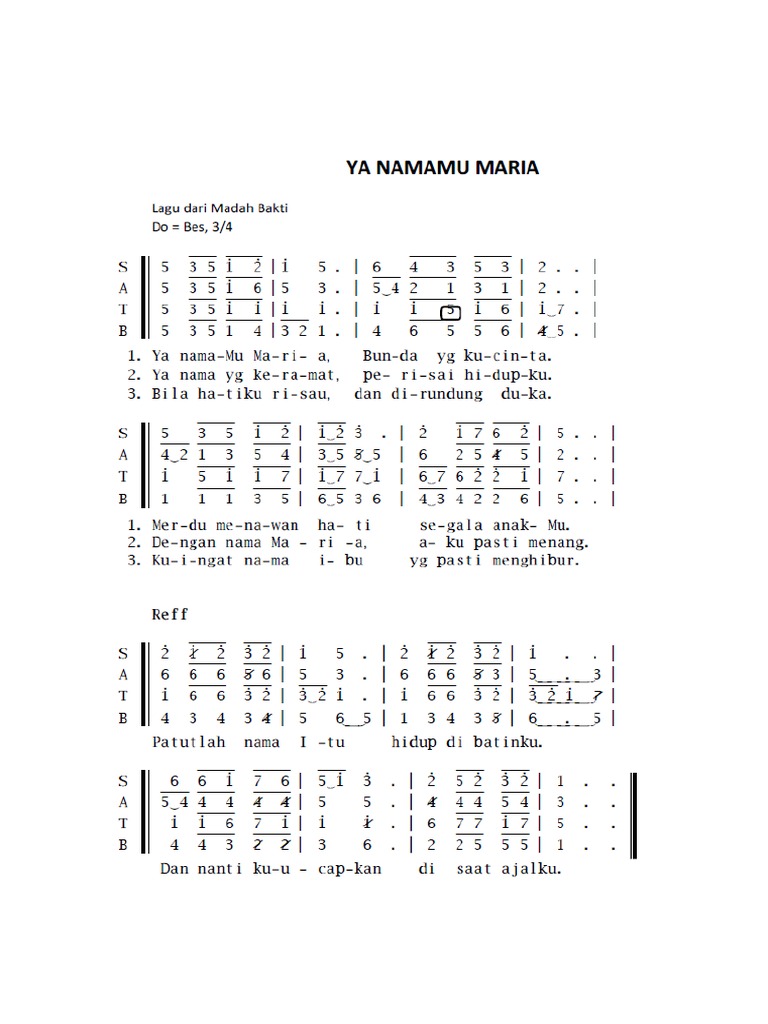 Ya Namamu Maria Teks Koor Satb | PDF
