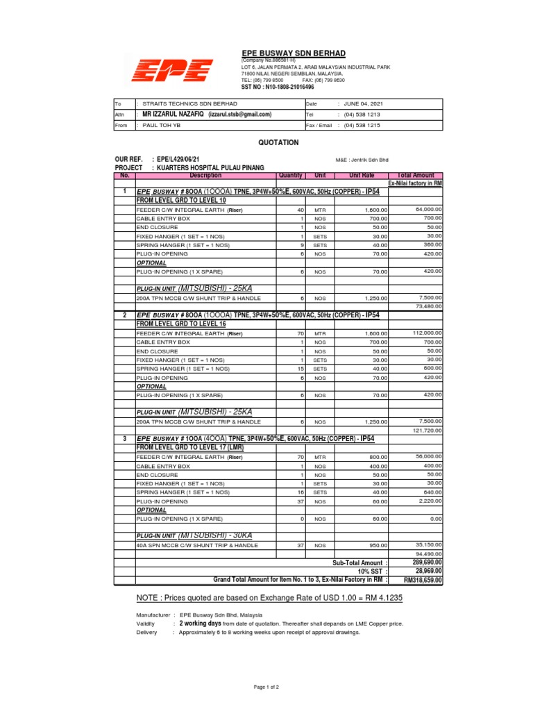 429.06.21 - KUARTERS HOSPITAL PULAU PINANG - STRAITS TECHNICS SDN BHD | PDF