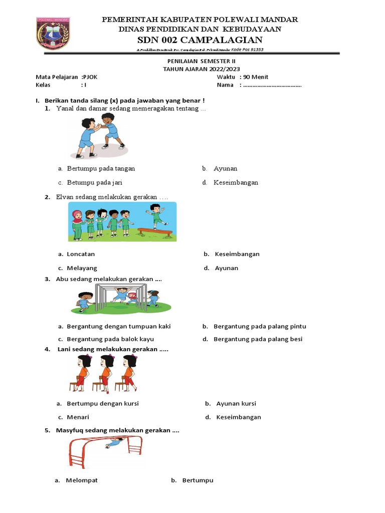 Soal PAT 2 PJOK Kelas 1 | PDF