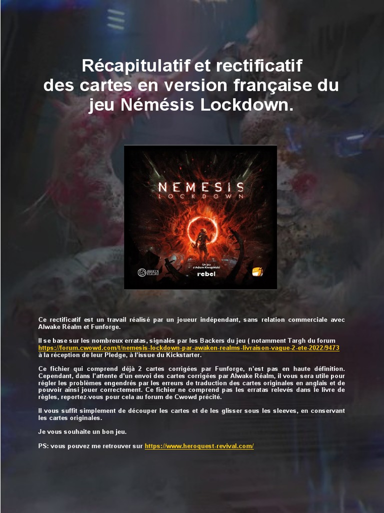 Errata Némésis Lockdown Français | PDF