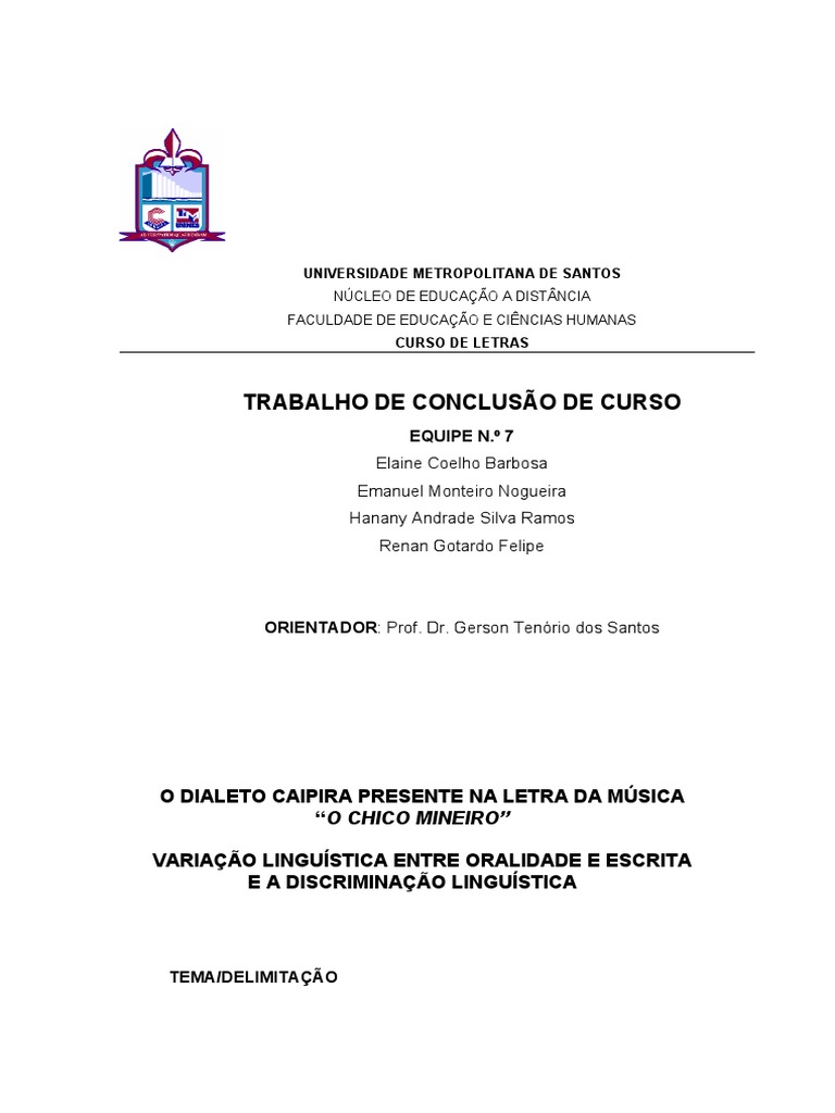 O DIALETO CAIPIRA PRESENTE NA LETRA DA MÚSICA “O CHICO MINEIRO ...
