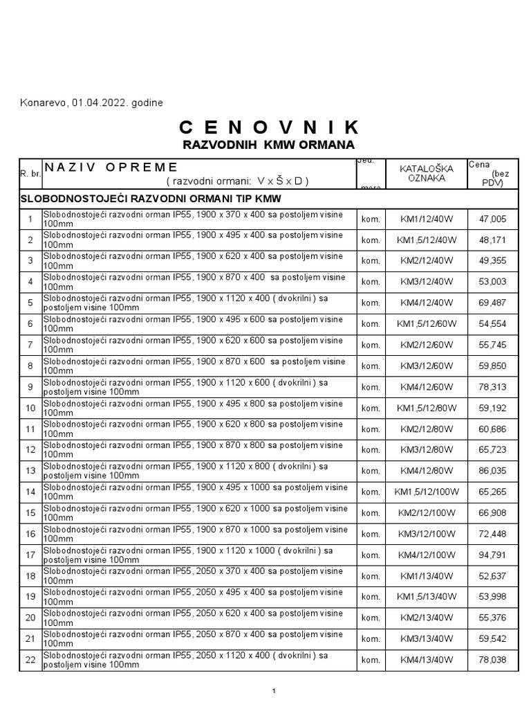 Cenovnik KMW 01.04.22. Din | PDF