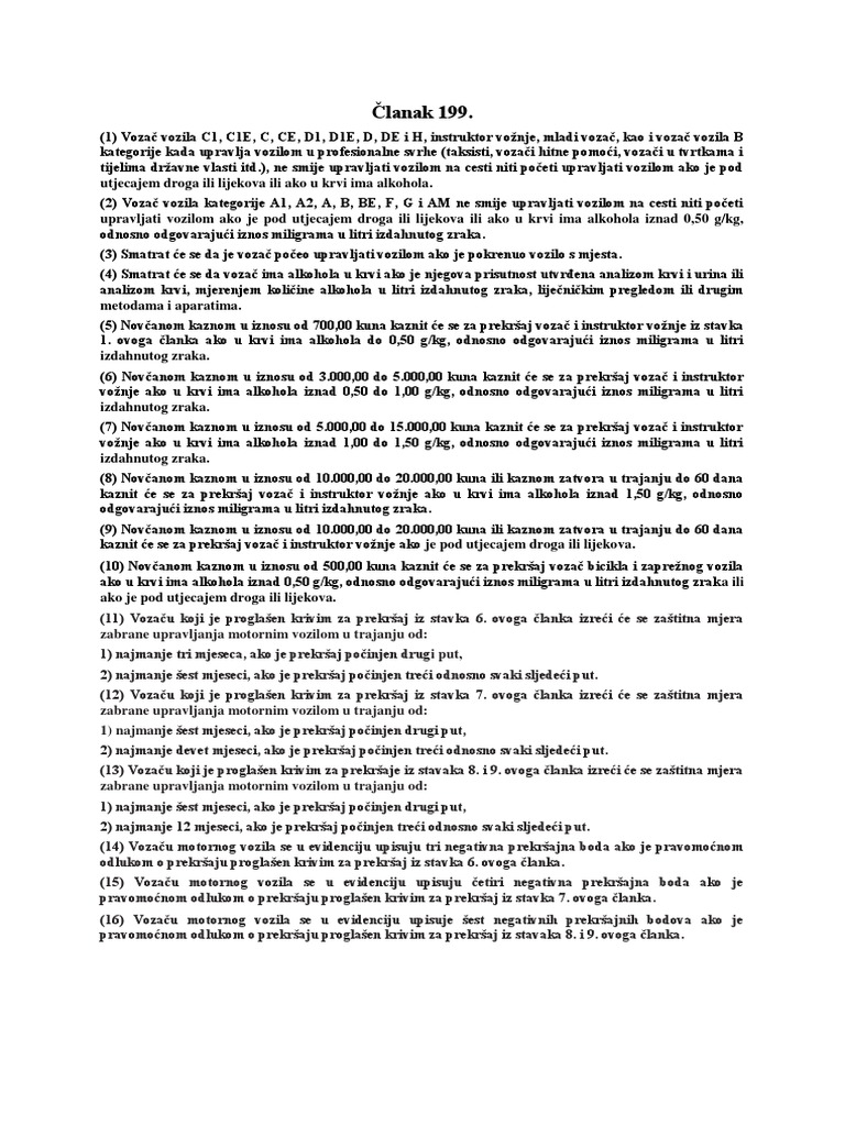 Zakon o Sigurnosti Prometa Na Cestama - Alkohol | PDF