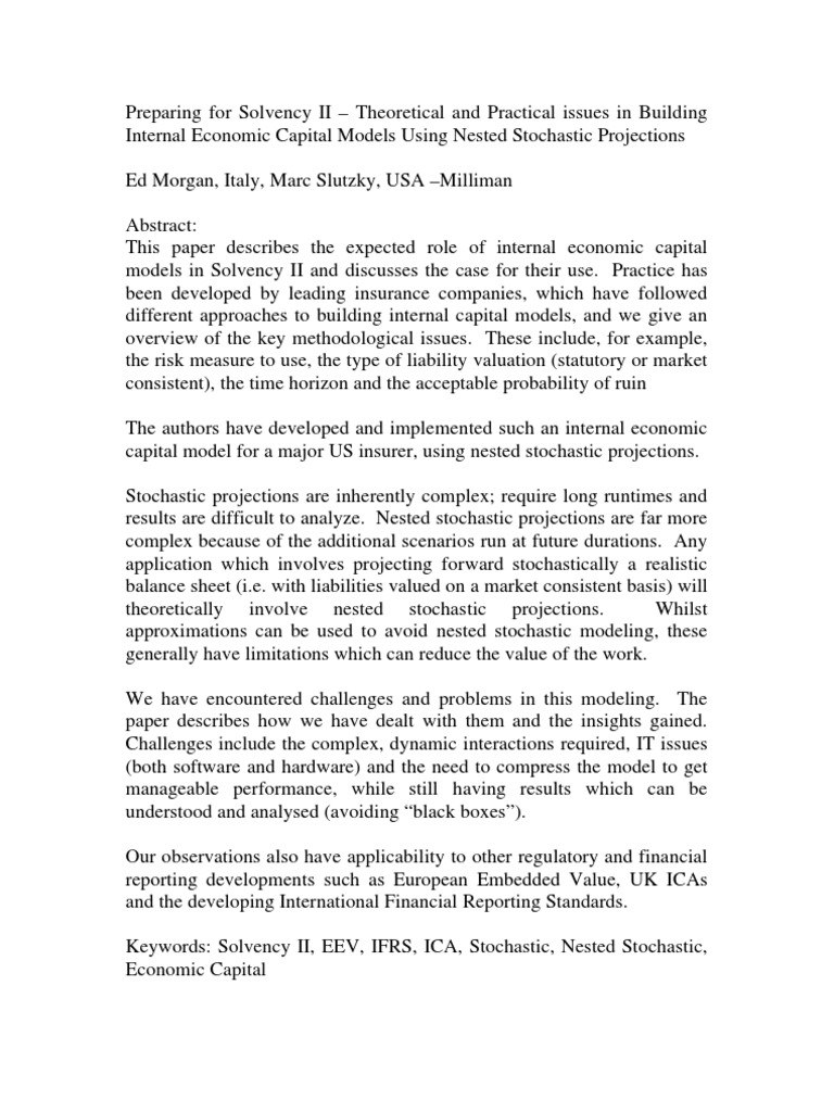 Preparing For Solvency II - Theoretical and Practical Issues in ...
