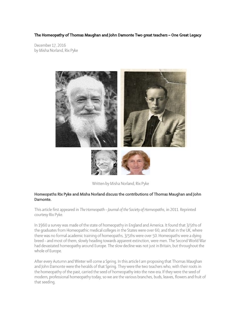 The Homeopathy of Thomas Maughan and John Damonte Two Great Teachers ...