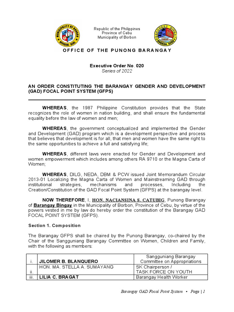 2022 - 020 -EO Gad Focal Point System | PDF | Gender And Development ...