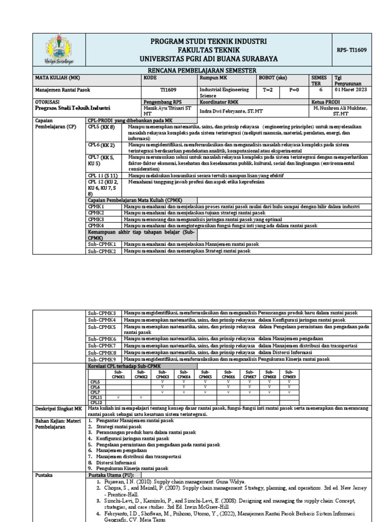 RPS Manajemen Rantai Pasok 2023 | PDF