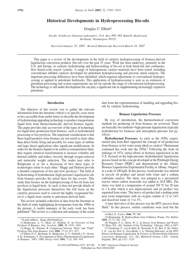 Historical Developments in Hydroprocessing Bio-Oils | PDF | Pyrolysis ...
