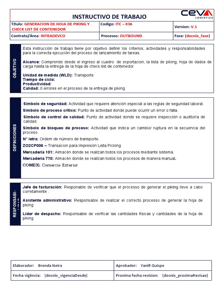 ITC - 035 Generación de Hoja de Picking y Check List de Container | PDF ...