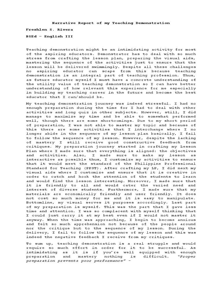Narrative Report of My Teaching Demonstration | PDF | Communication ...