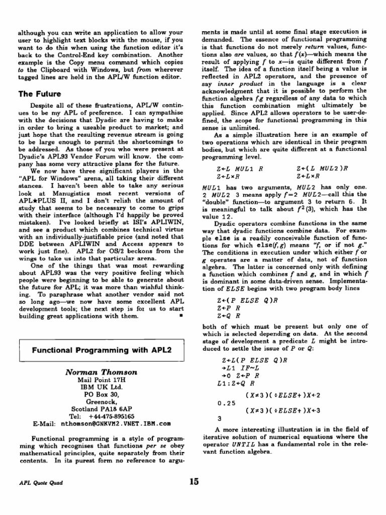 Norman Thomson Functional Programming With APL | PDF | Mathematical Analysis | Software Engineering
