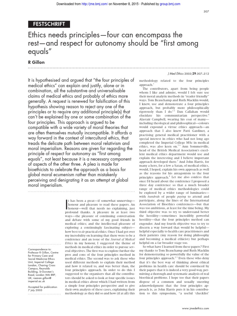 Gillon (2003) Ethics Needs Principles | PDF | Autonomy | Justice