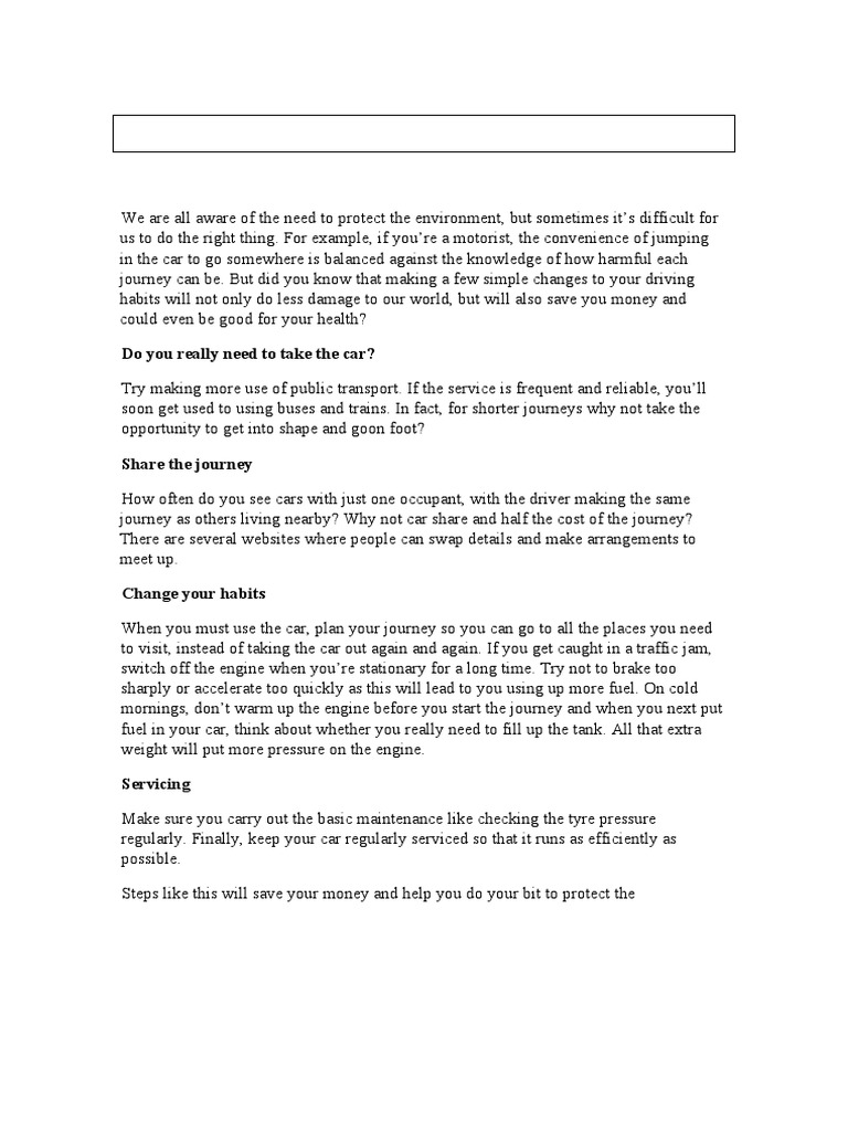 READING - How to save petrol and the environment | PDF | Car | Driving