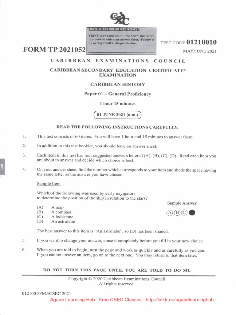 CSEC MCQ HISTORY 2021 | PDF