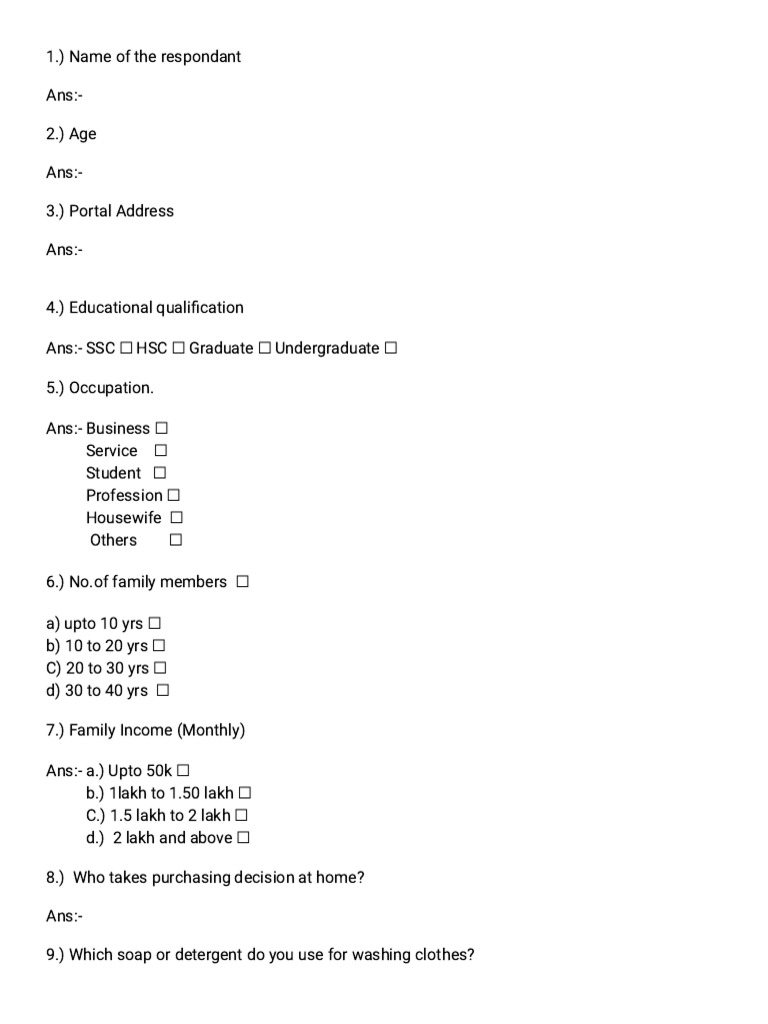 Questionnaire For Consumer Product | PDF | Soap | Marketing