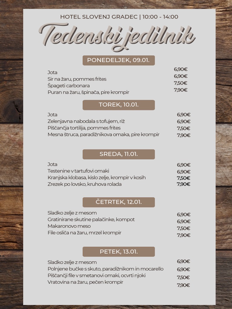 Tedenski Jedilnik, 09.01. | PDF