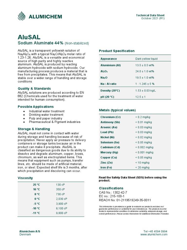 TDS AluSAL44 STD Alumichem EN | PDF | Aluminium | Sodium Hydroxide