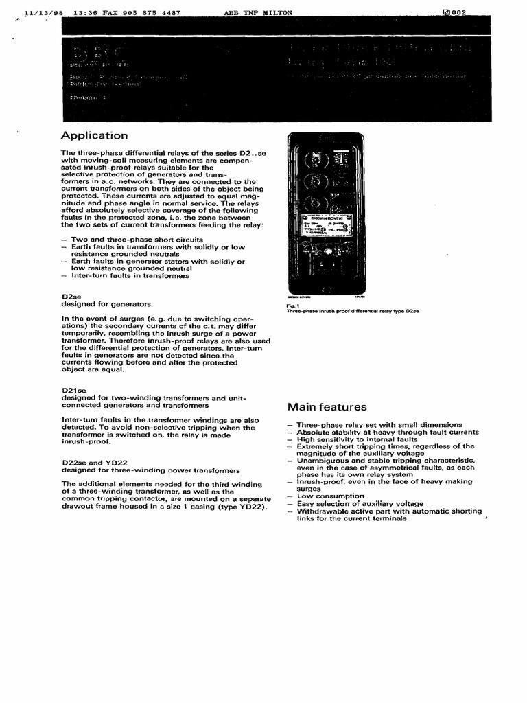 D2, D21, D22, YD22.Differential Relays BROWN BOVERI Brochure | PDF | Relay | Rectifier