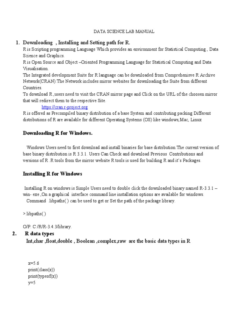 Lab Manual Page No 1 | Download Free PDF | R (Programming Language ... Lab Manual Page No 1 | Download Free PDF | R (Programming Language ...