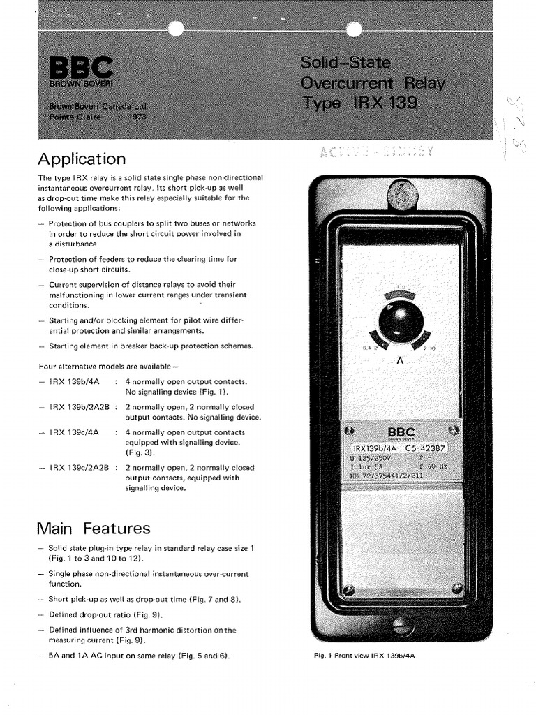 IRC139.OverCurrent Relay BROWN BOVERI Manual | PDF