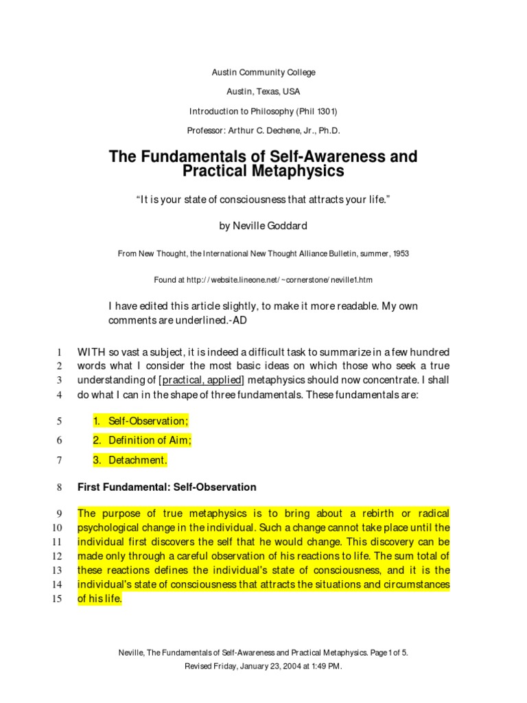 Fundamentals 1 | PDF | Self Awareness | Consciousness