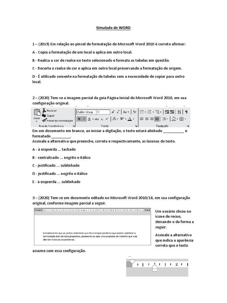 Simulado de WORD 2010-16 | PDF | Botão Ctrl | Teclado de computador Simulado de WORD 2010-16 | PDF | Botão Ctrl | Teclado de computador