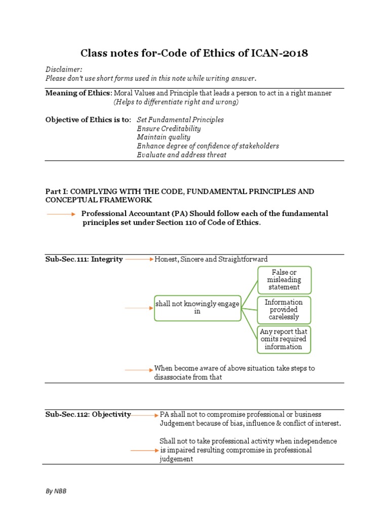 Class Note For Code of Ethics of ICAN-2018 NBB | PDF | Audit | Conflict Of Interest