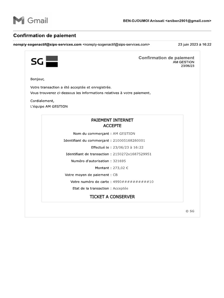 Preuve de Paiement | PDF