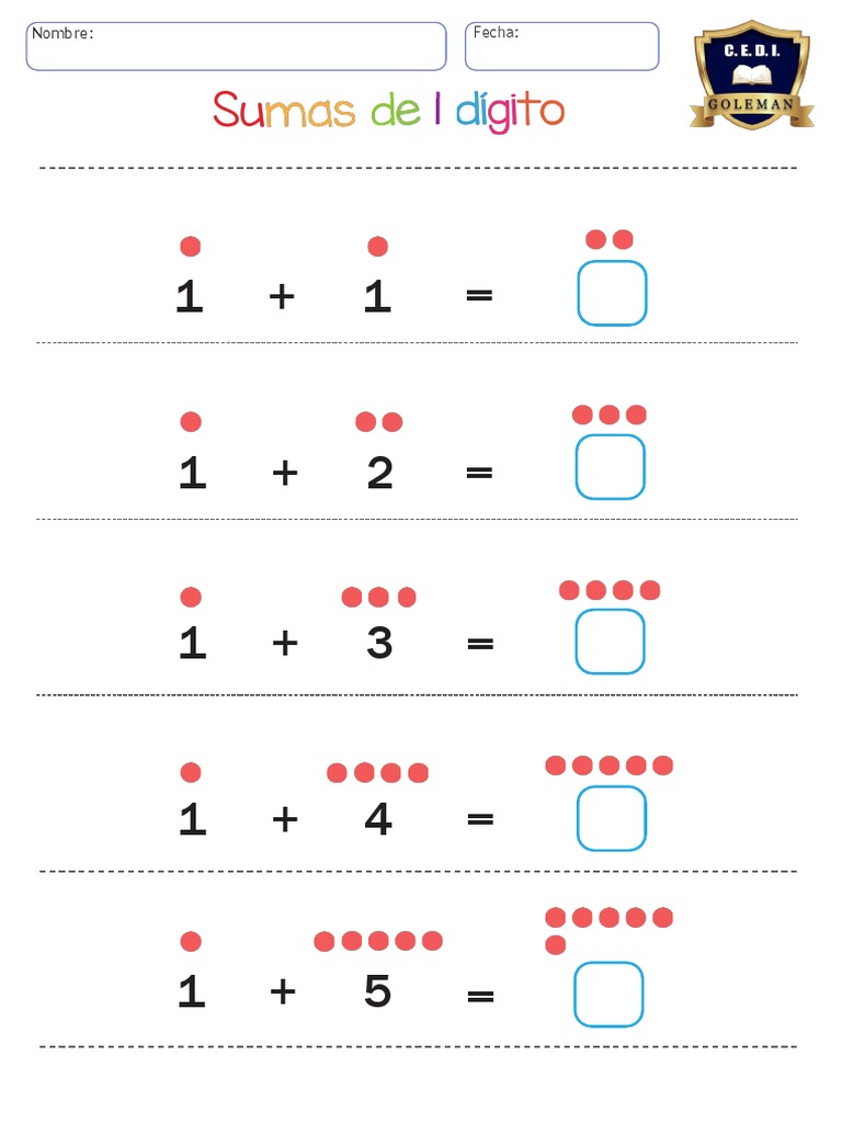 001 Sumas de 1 Digito para Primer Grado Fácil | PDF