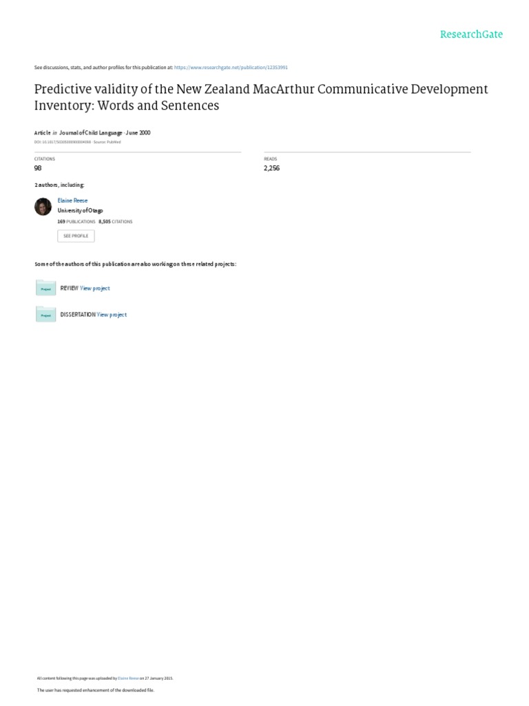 Predictive Validity of The New Zealand MacArthur Communicative ...