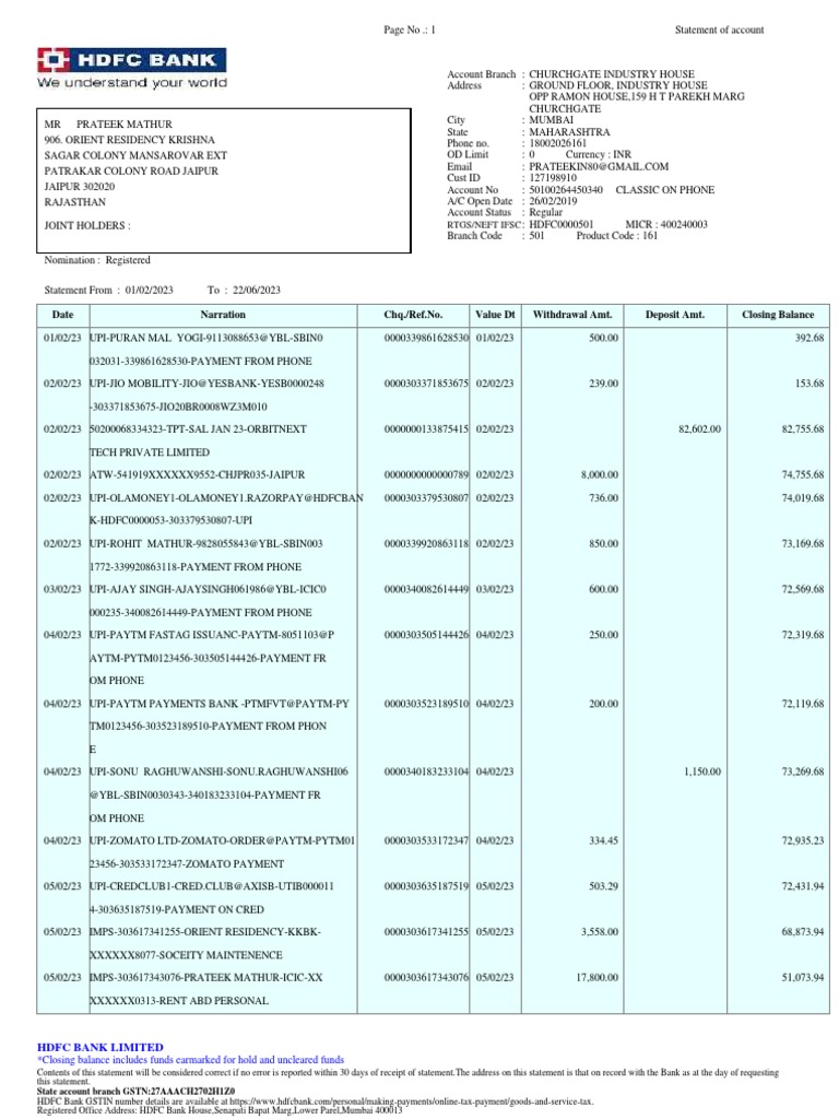 Feb To Jun Bank Statement | PDF | Business | Financial Services