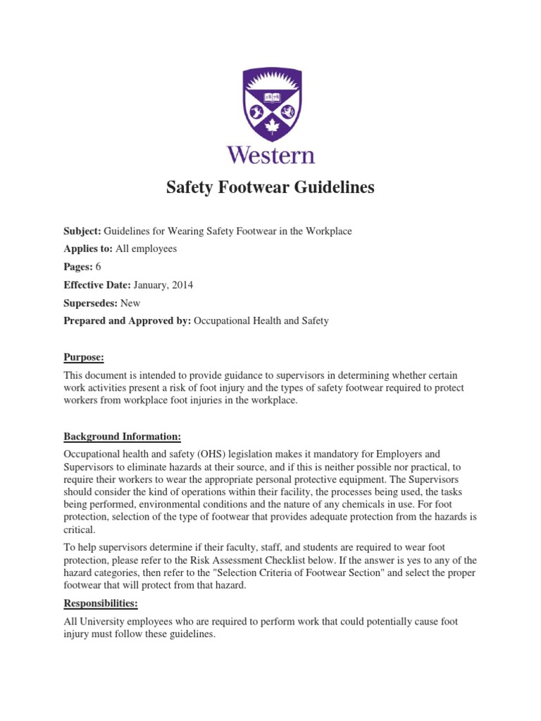 Footwear Guidelines | PDF | Occupational Safety And Health | Working ...