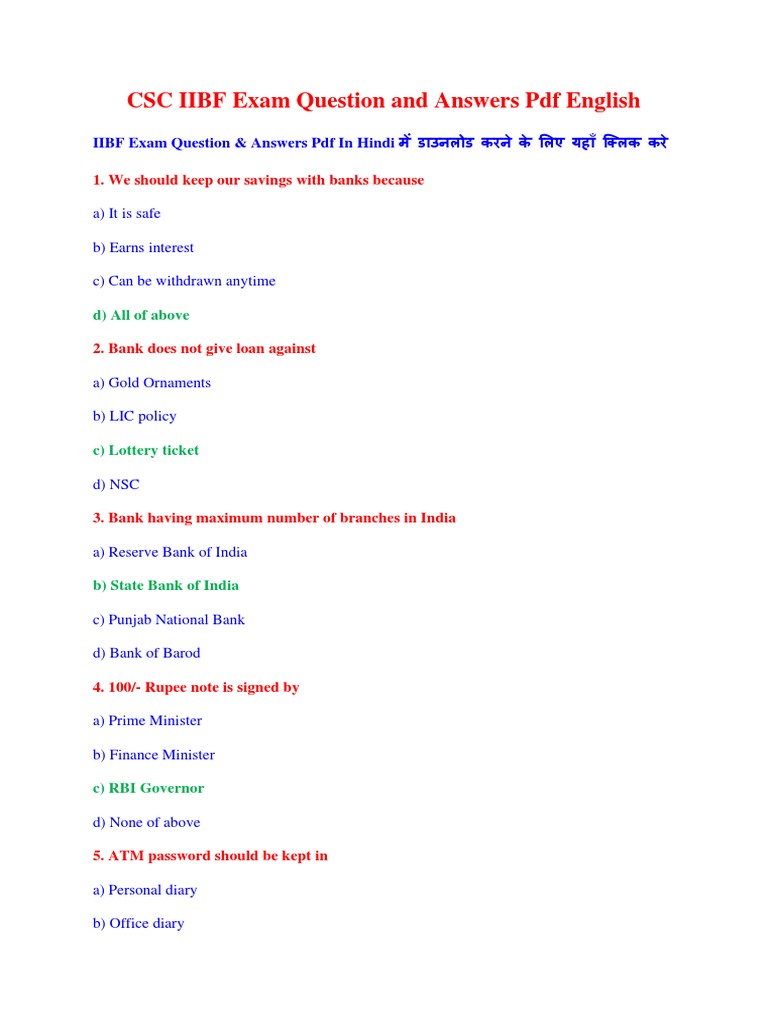 CSC IIBF Exam Question and Answers PDF English1 | PDF | Loans | Banks