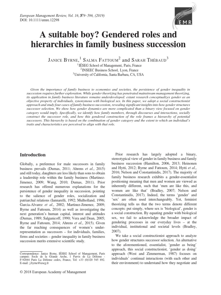 A Suitable Boy-Gendered Roles and Hierarchies in Family Business ...