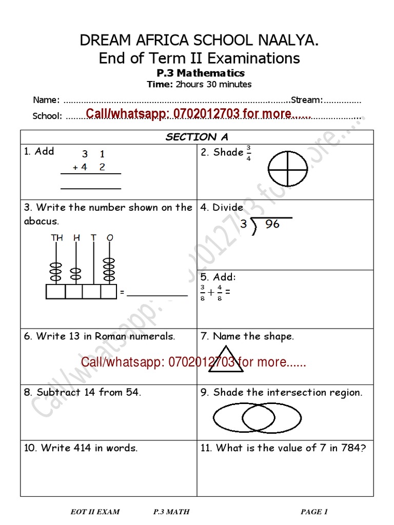 EOT II P - 3 Mathematics | PDF | Mathematics