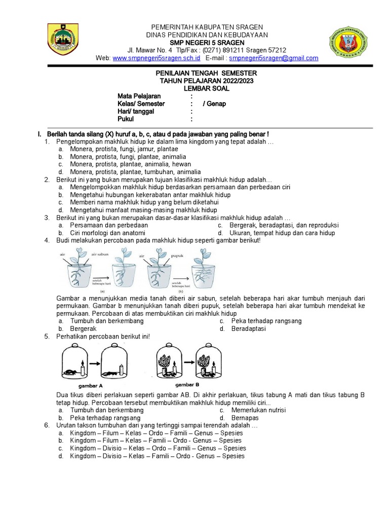 Soal Pts Kelas Vii Ipa Semester 2 Tahun 2023 Pilgan Essay | PDF