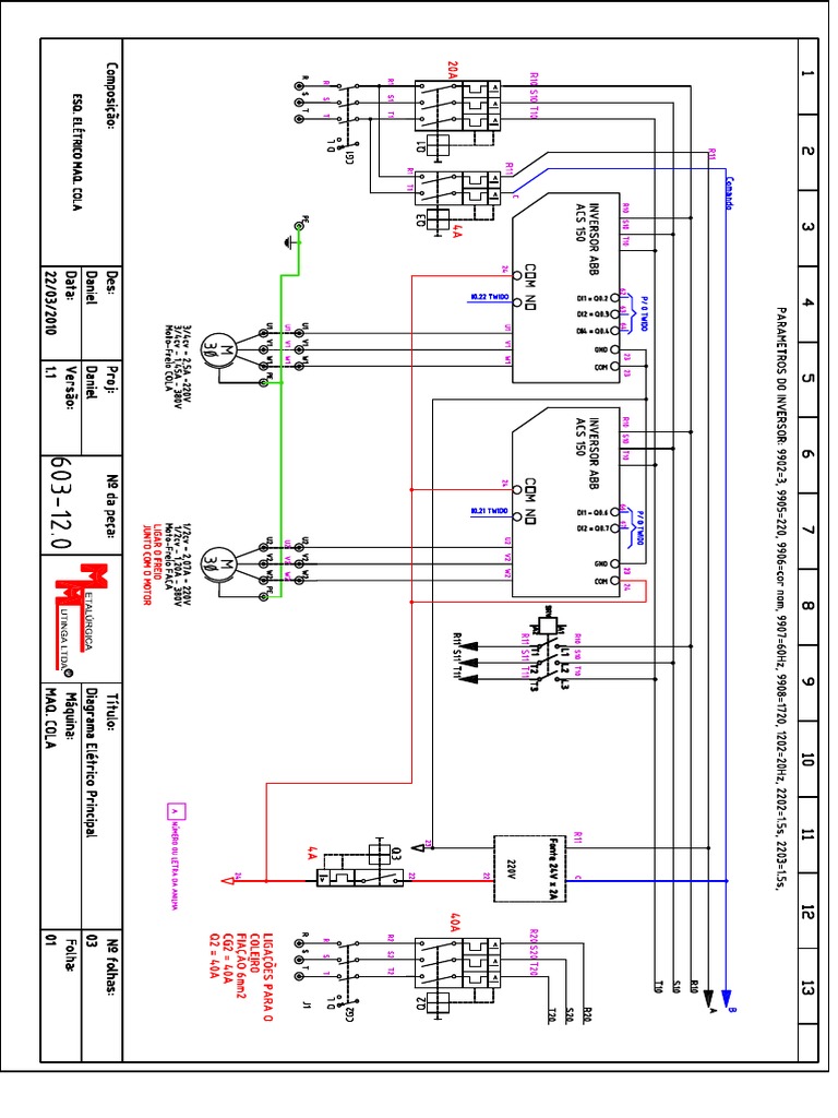 Esquema Elétrico MCOLA V100 TWIDO PAG 1 BR ART Inv Faca Model (1) | PDF