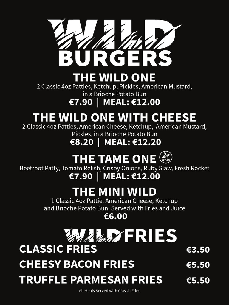 Wild Burger Menu | PDF
