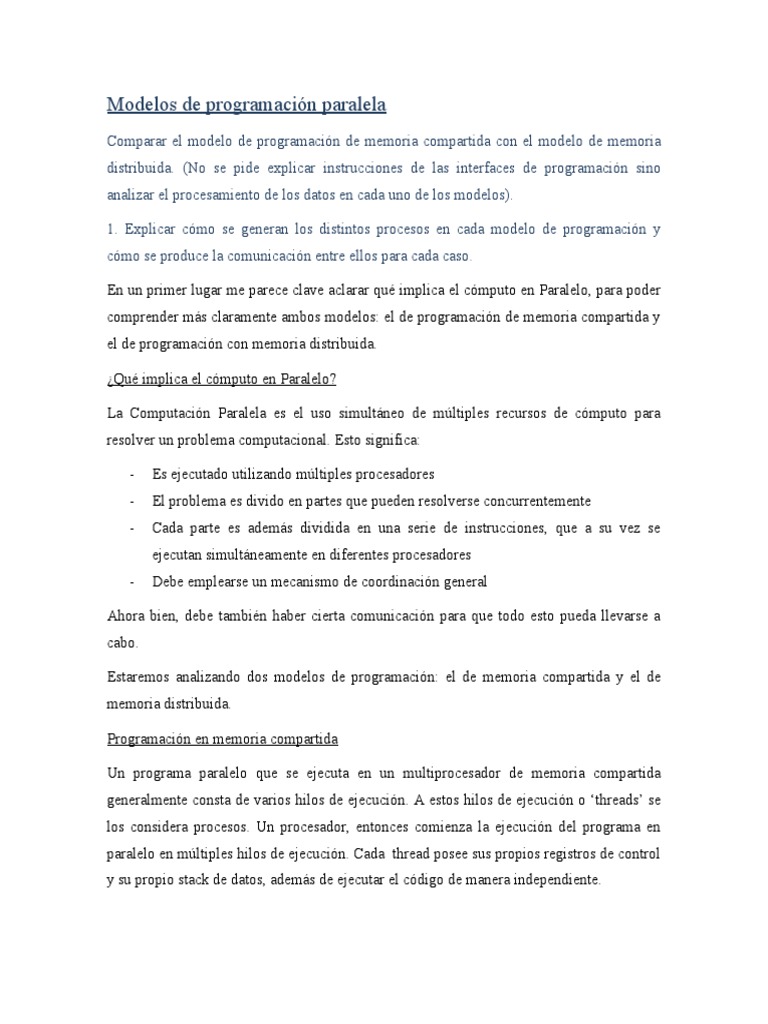 Modelos de Programación Paralela - ORAL FINAL | PDF | Computación paralela | Programación