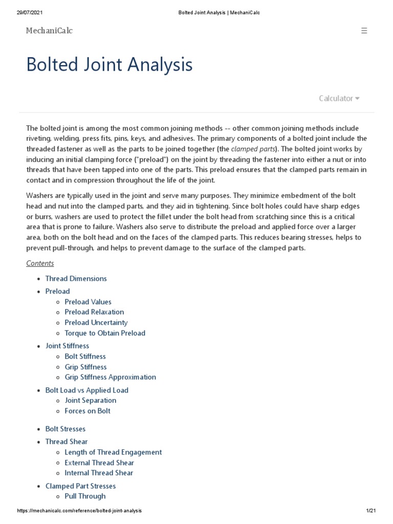Bolted Joint Analysis Guide | PDF | Mechanical Engineering | Physical ...