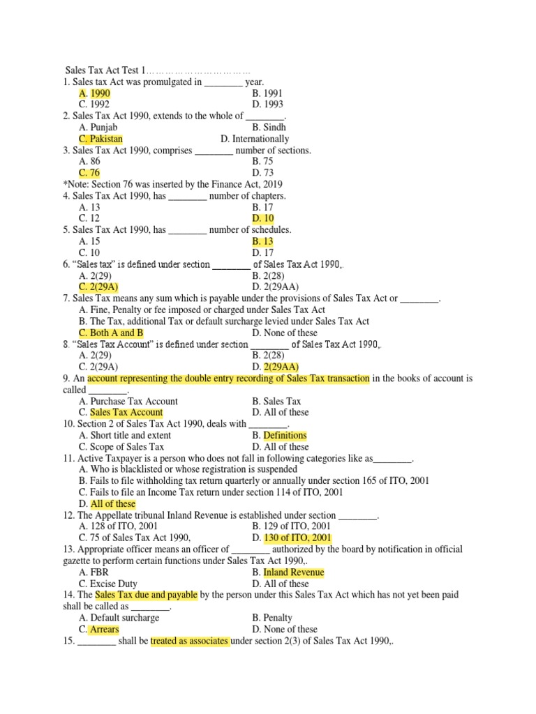 Sales Tax Act Test 1 | PDF | Taxes | Excise