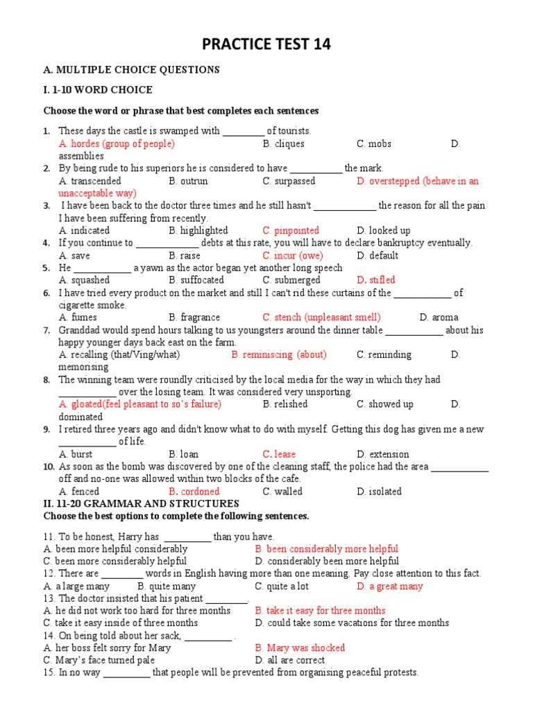 Practice Test 14 Print | PDF | Pupa | Cod