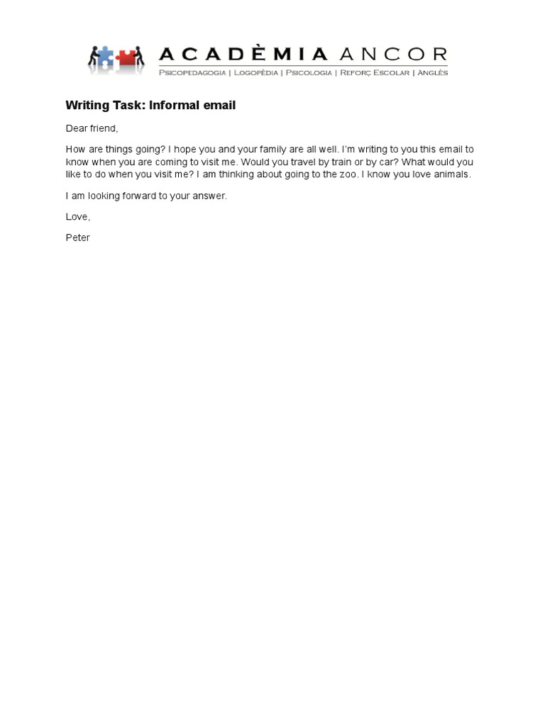 Writing Task - Informal Email A2 | PDF