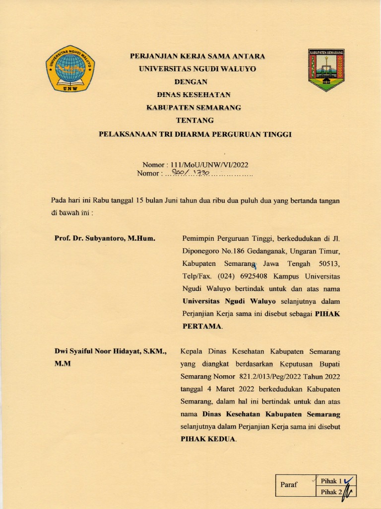 Mou Dengan Dinkes Kabupaten Semarang Combine | PDF Mou Dengan Dinkes Kabupaten Semarang Combine | PDF