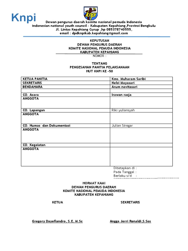 Contoh SK Panitia Knpi | PDF