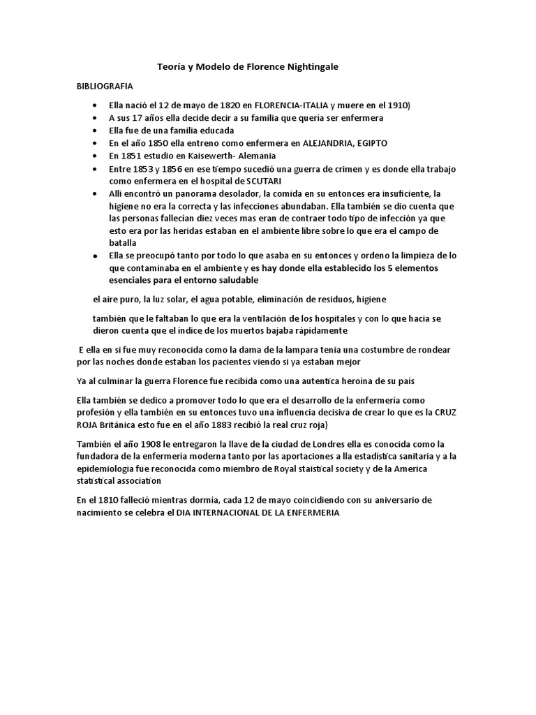 Teoría y Modelo de Florence Nightingale | PDF | Enfermería | Ciencia ...