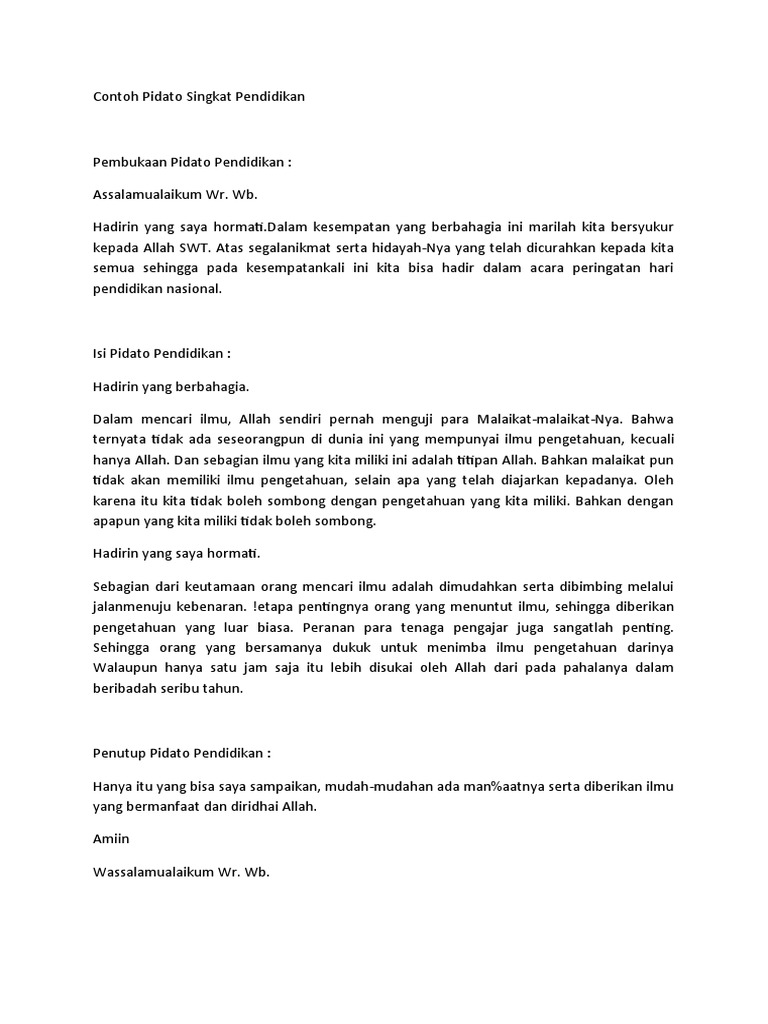 Contoh Pidato Singkat Pendidikan | PDF