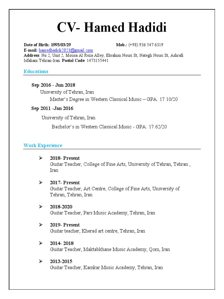 Hamed Hadidi CV | PDF | Iran
